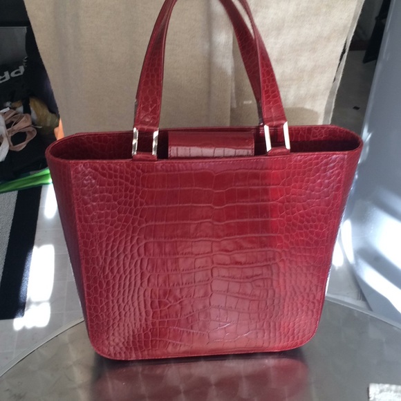 Bags | Lauren Ralph Lauren Red Embossed Leather Bag | Poshmark